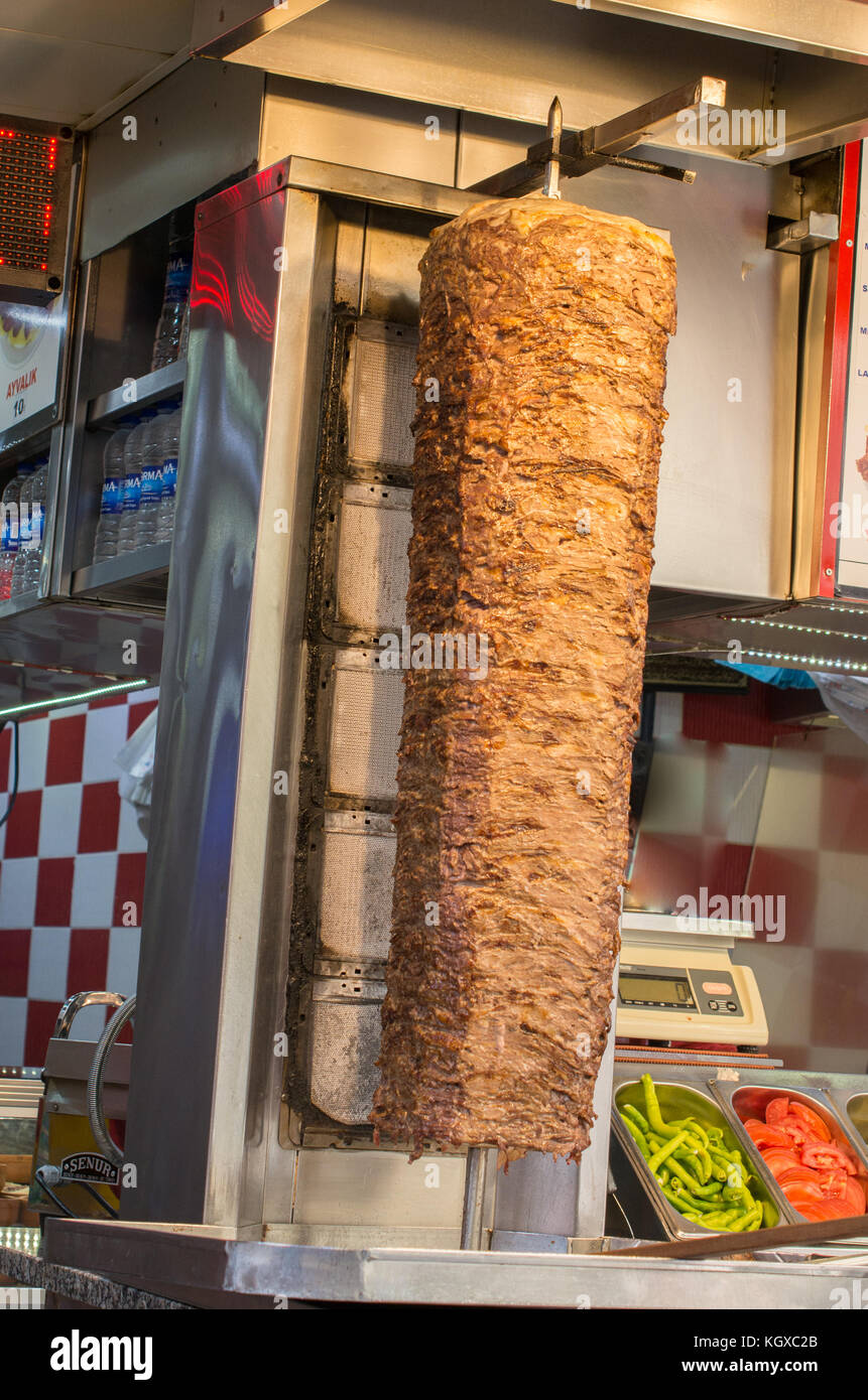Traditional Turkish Doner Kebab on pole Stock Photo - Alamy