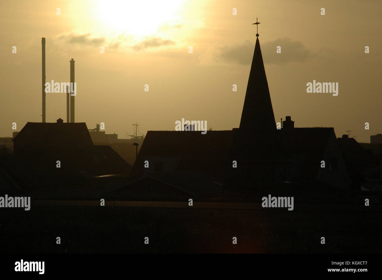 Thyboron, Denmark - August 30, 2005: The skyline of Thyboroen, with the ...