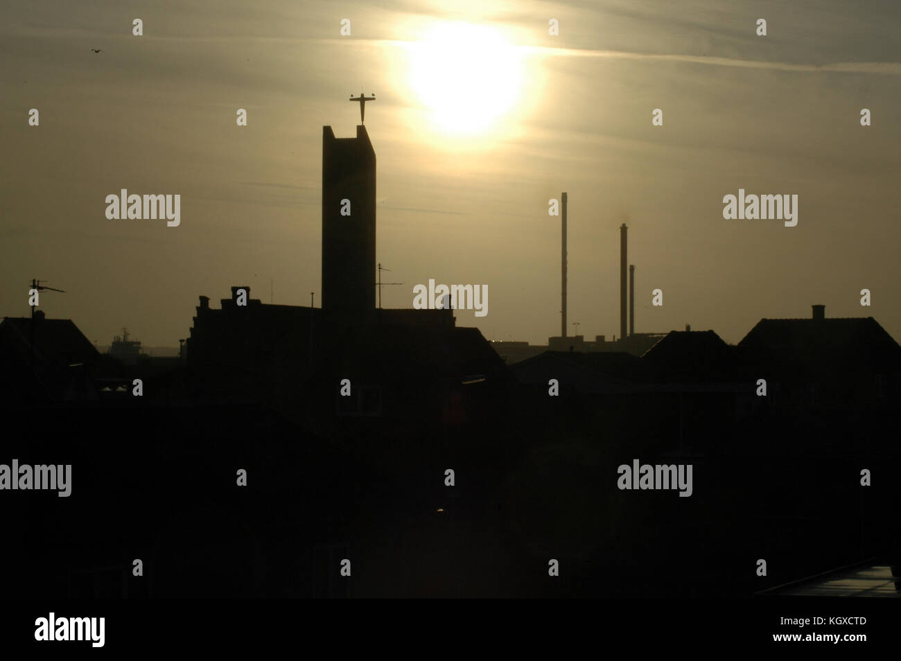 Thyboron, Denmark - August 30, 2005: The skyline of Thyboroen, with the ...
