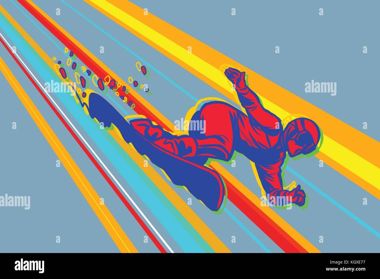 giant slalom snowboard, winter sports. Comic cartoon style pop art ...