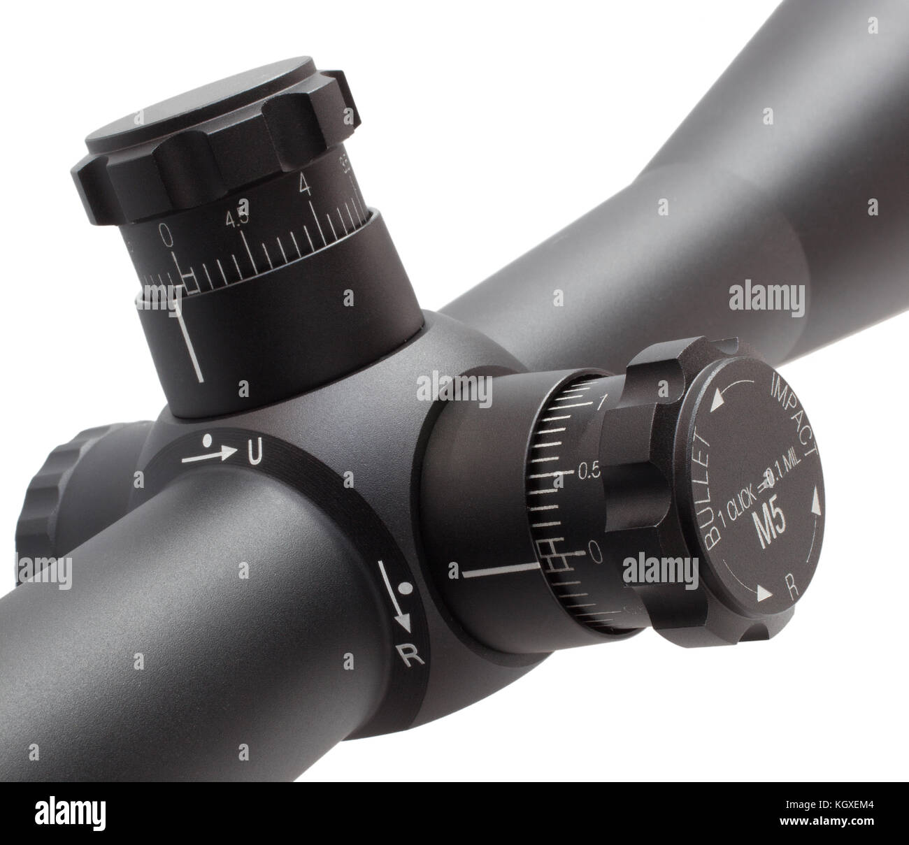 Turrets on a rifle scope that are high isolated on white Stock Photo ...