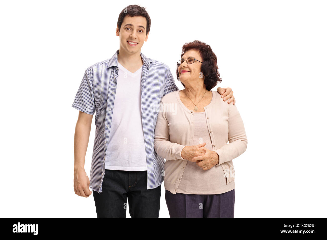 Young man with his grandmother isolated on white background Stock Photo ...