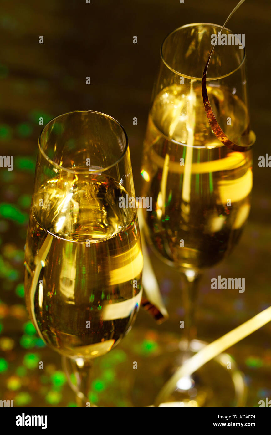 Gold scenery with two glasses of champagne for celebration important ...
