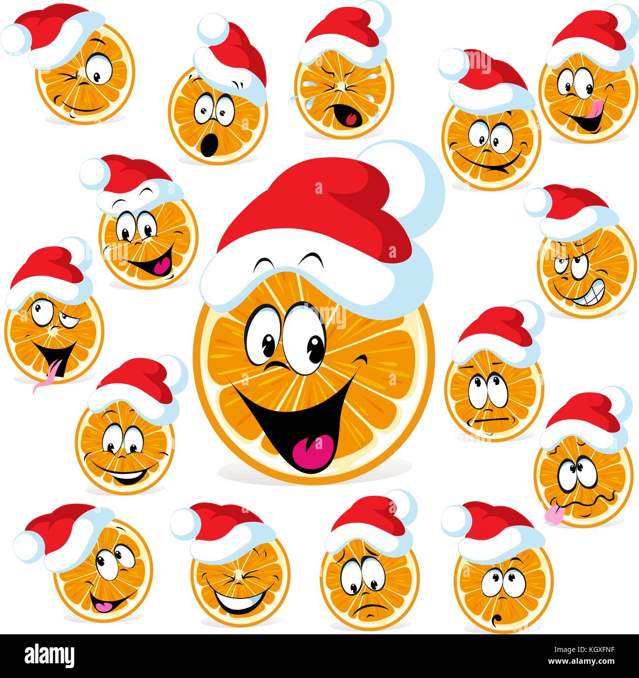 Cute christmas orange character with santa cap - xmas cartoon vector ...