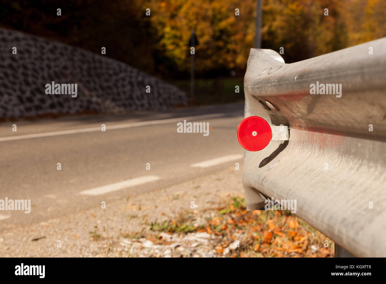 Strong road side parapet with red reflective warning dot Stock Photo ...