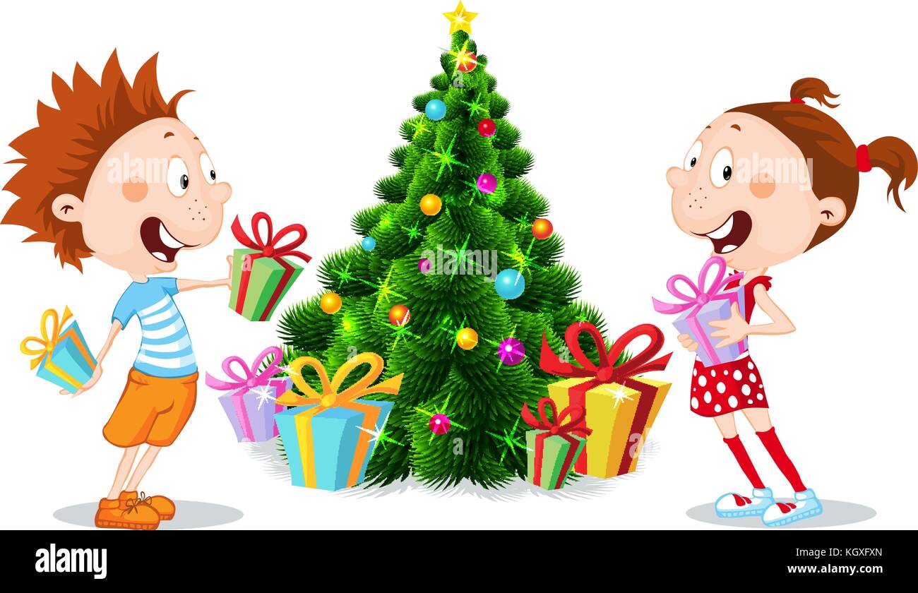 Unwrapping Presents Clip Art