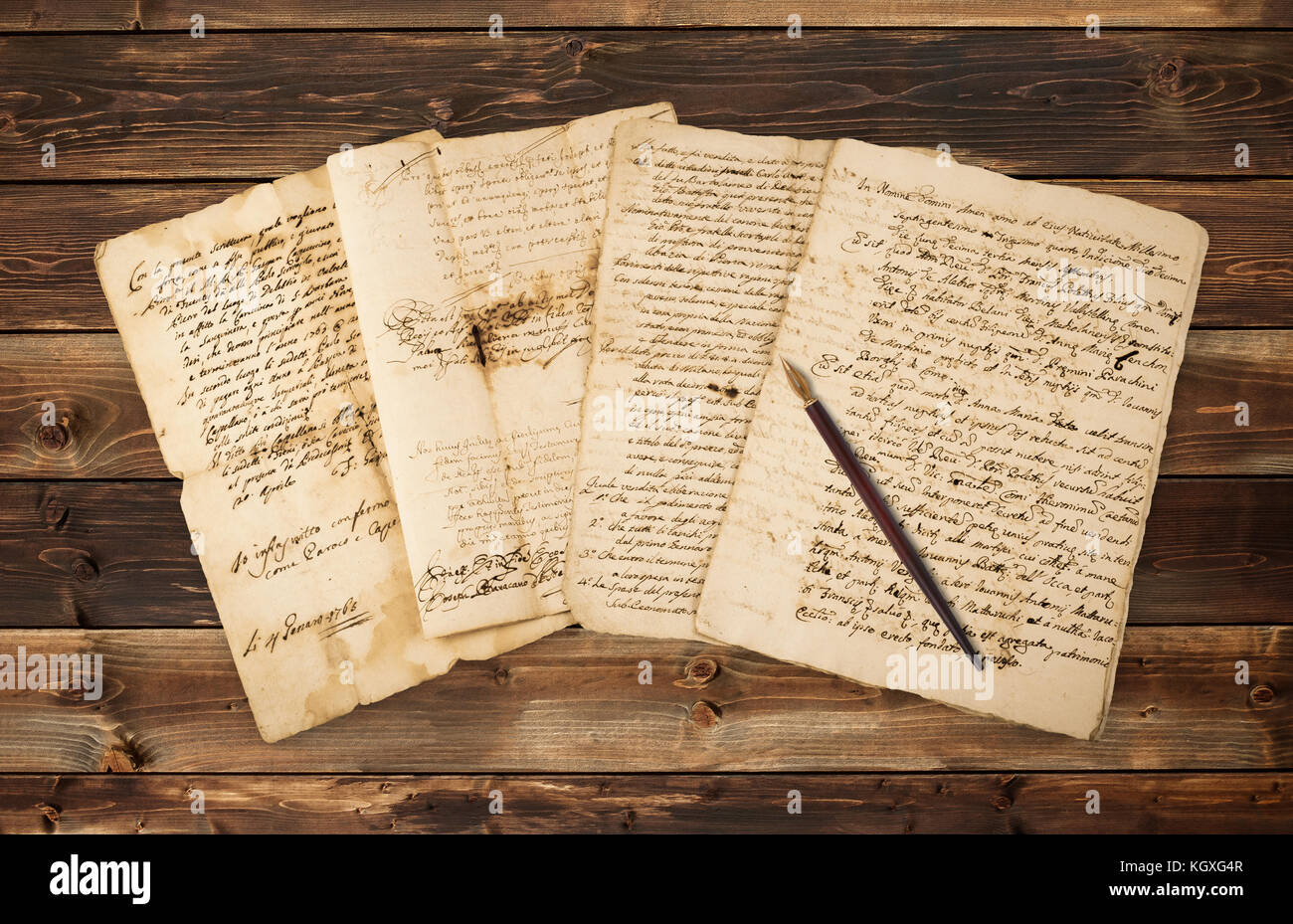 Pile of old vintage manuscripts with nib Stock Photo - Alamy