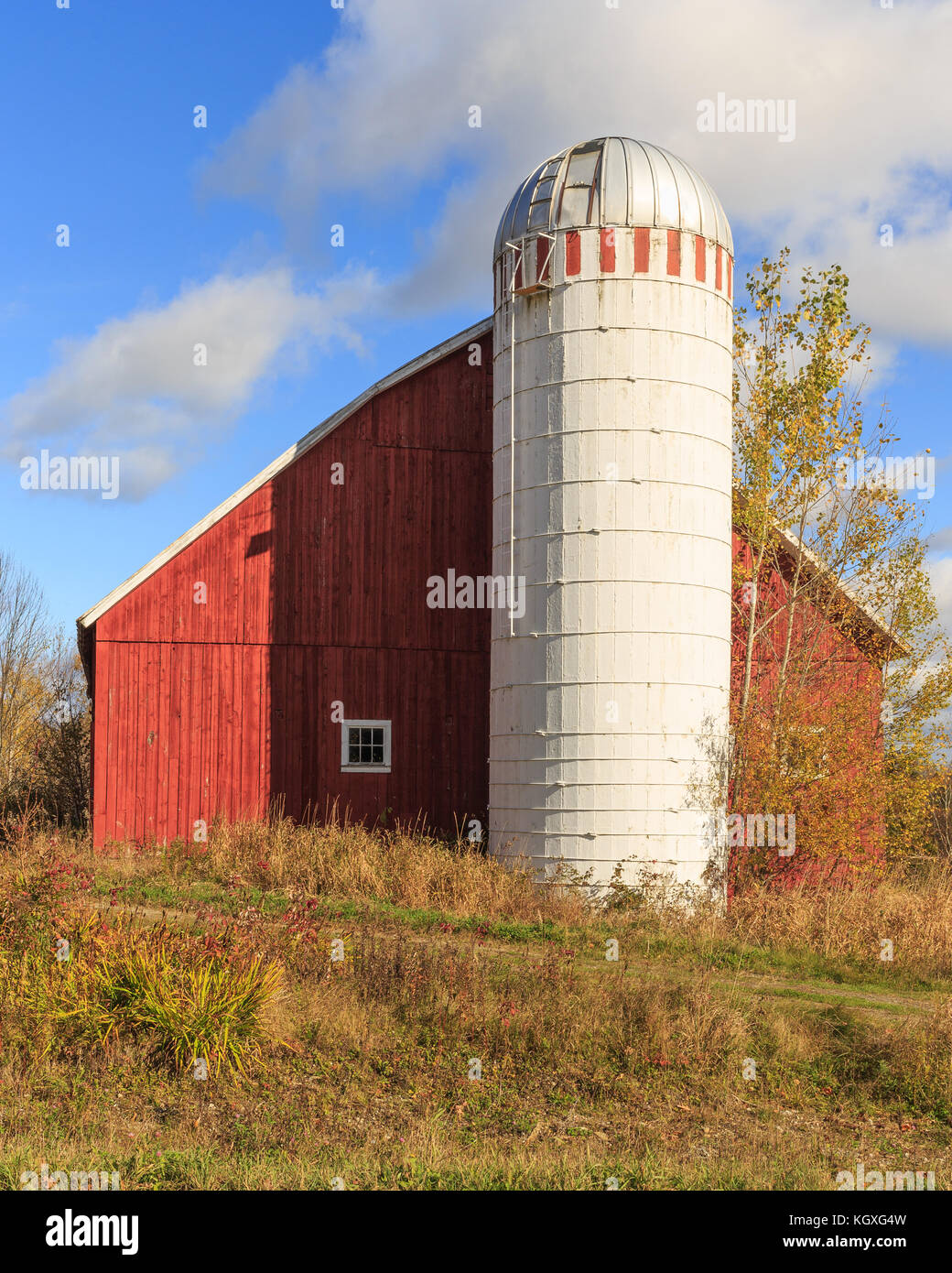 Red barn and white silo on a farm in Stowe Vermont Stock Photo - Alamy