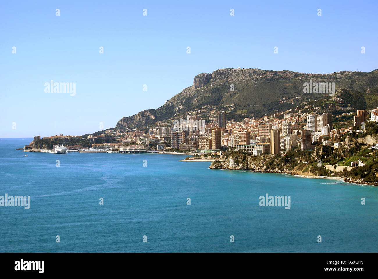 Monaco coastline in Mediterranean sea concentrating many buildings in a ...