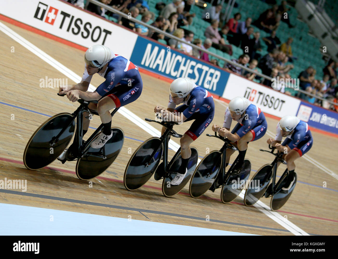 Great Britain team pursuit riders: Ed Clancy, Steven Burke, Oliver Wood ...