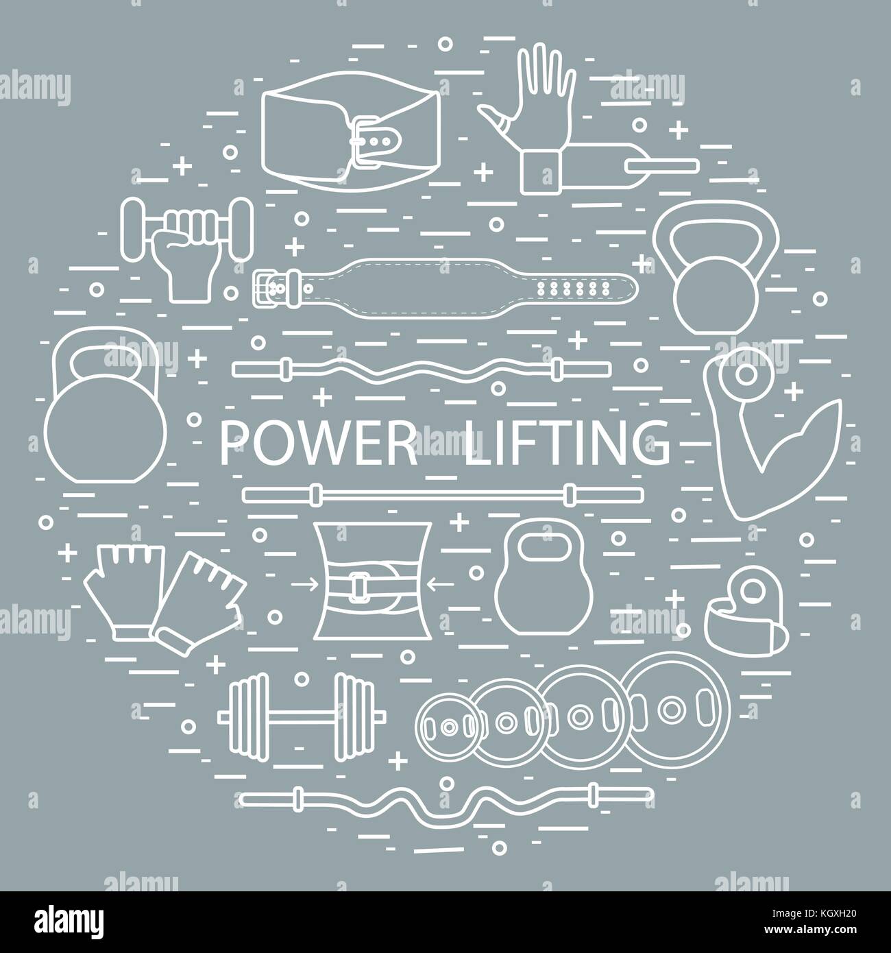 Weightlifting training objects arranged in a circle. Healthy lifestyle ...