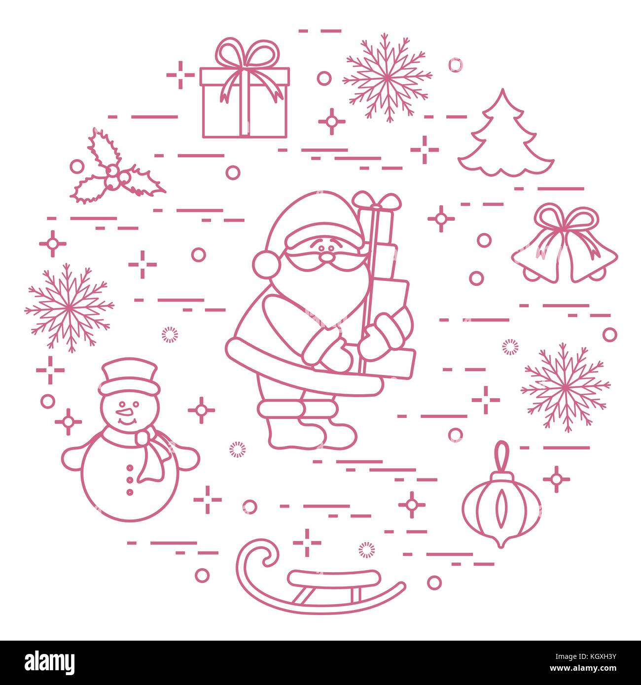 Santa Claus with presents and other New Year and Christmas symbols ...