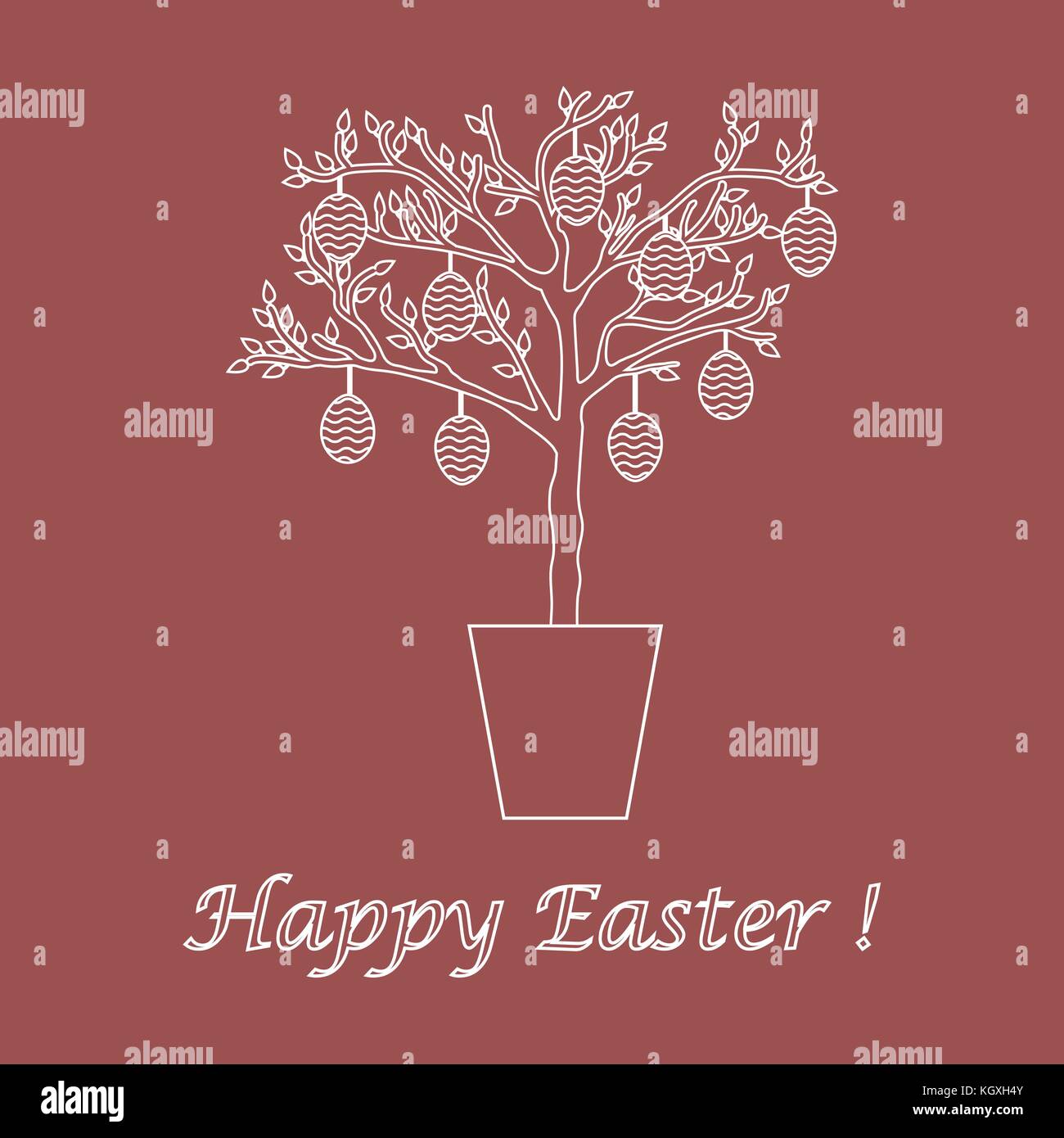 Cute vector illustration with Easter eggs decorated tree. Design for ...