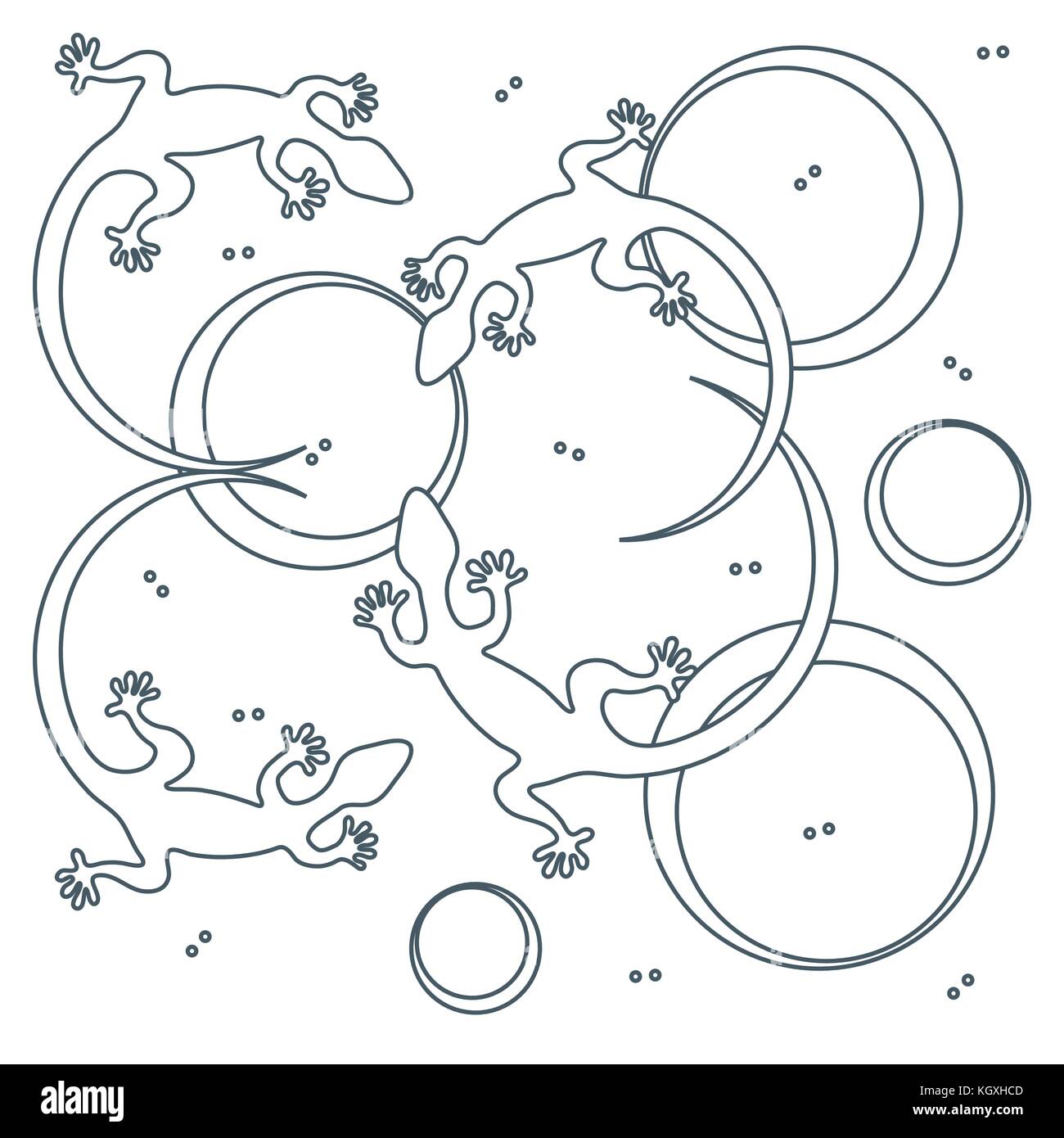 Cute vector illustration of lizards and circles. Design for poster or ...