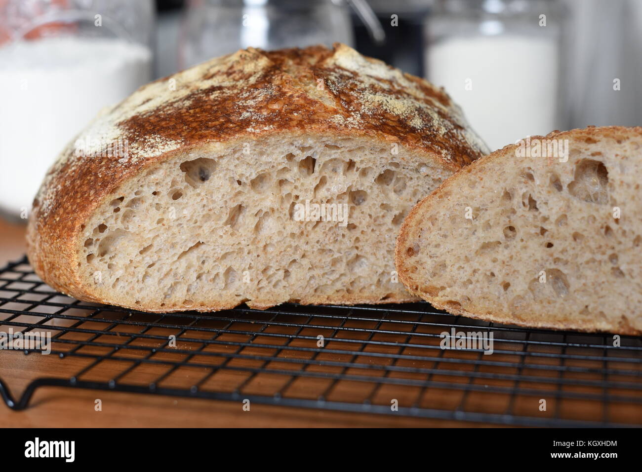 Loaf of Sourdough Bread Cut Open Stock Photo - Alamy