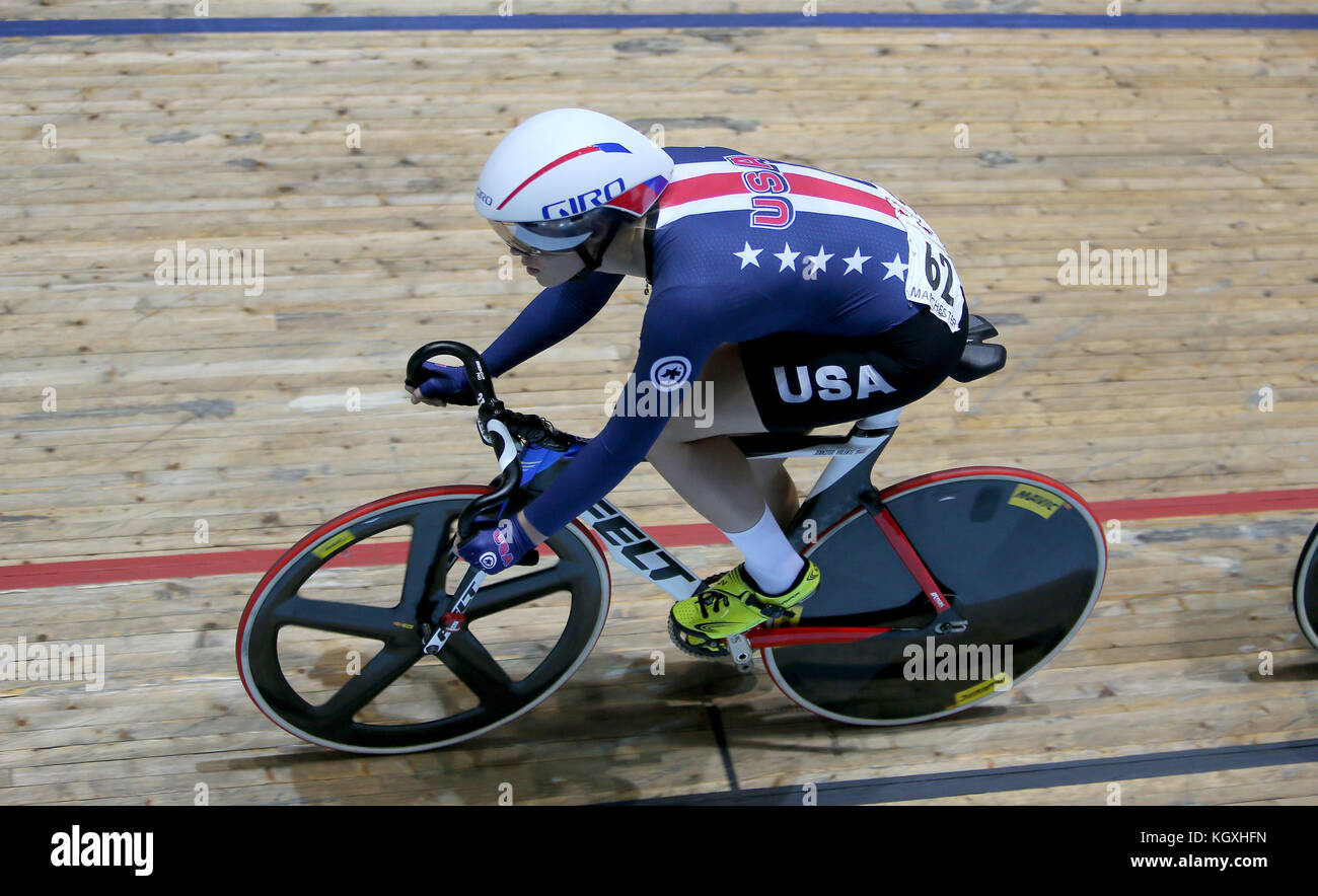 USA's Jennifer Valente during the womens scratch race on day one of the ...