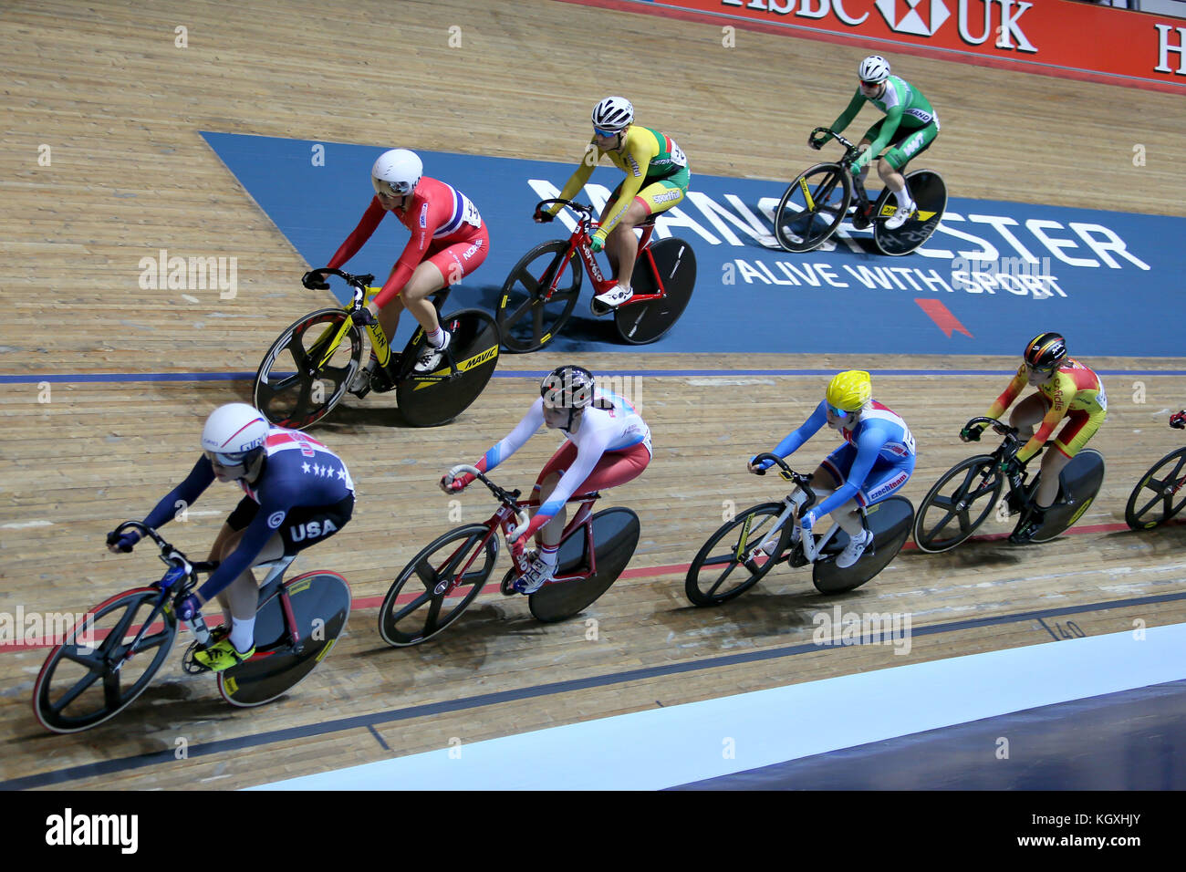 USA's Jennifer Valente (left) during the women's scratch race on day ...