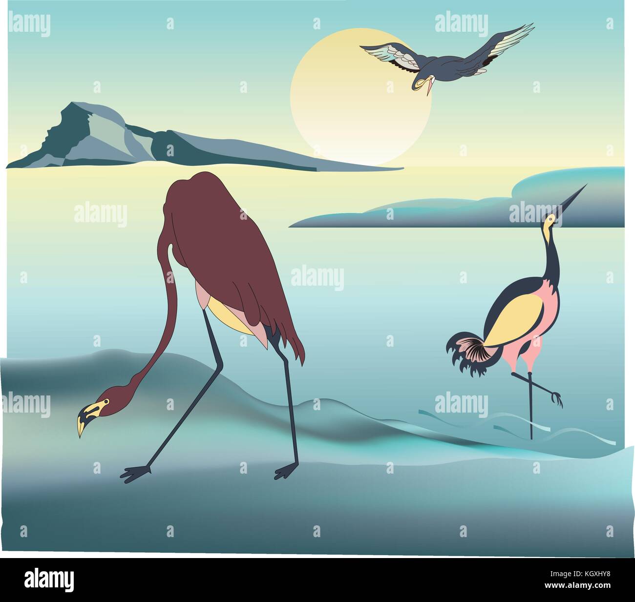 Sea sunrise winter Stock Vector Images - Alamy