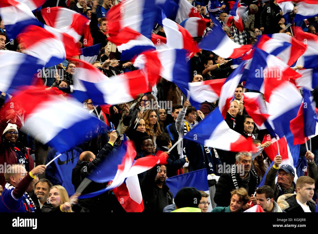 France fans wave flags in the stands prior to the International ...