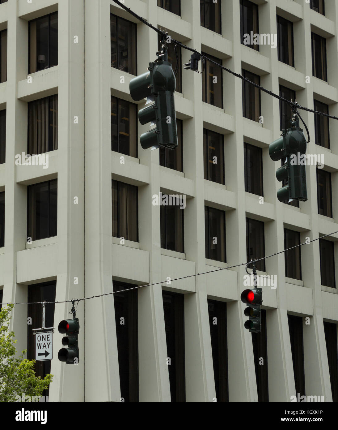 Traffic Lights With Building In Background. Red Light On. Street Sign ...