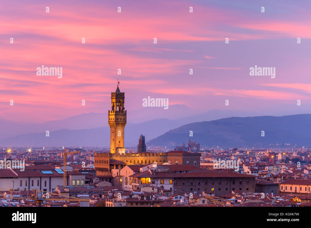 Palazzo Vecchio at sunset in Florence, Italy Stock Photo - Alamy