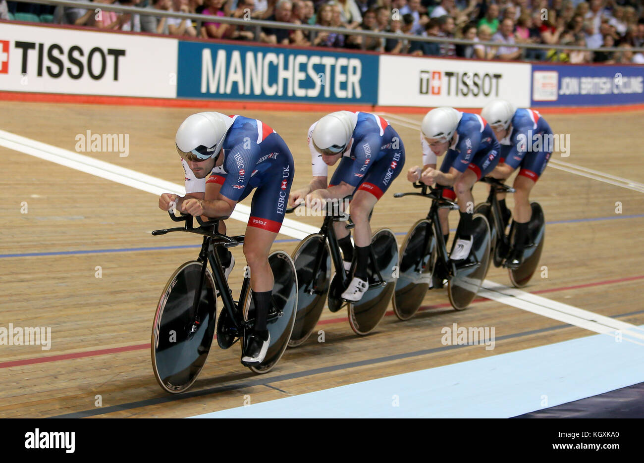 Great Britain team pursuit riders: Ed Clancy, Steven Burke, Oliver Wood ...
