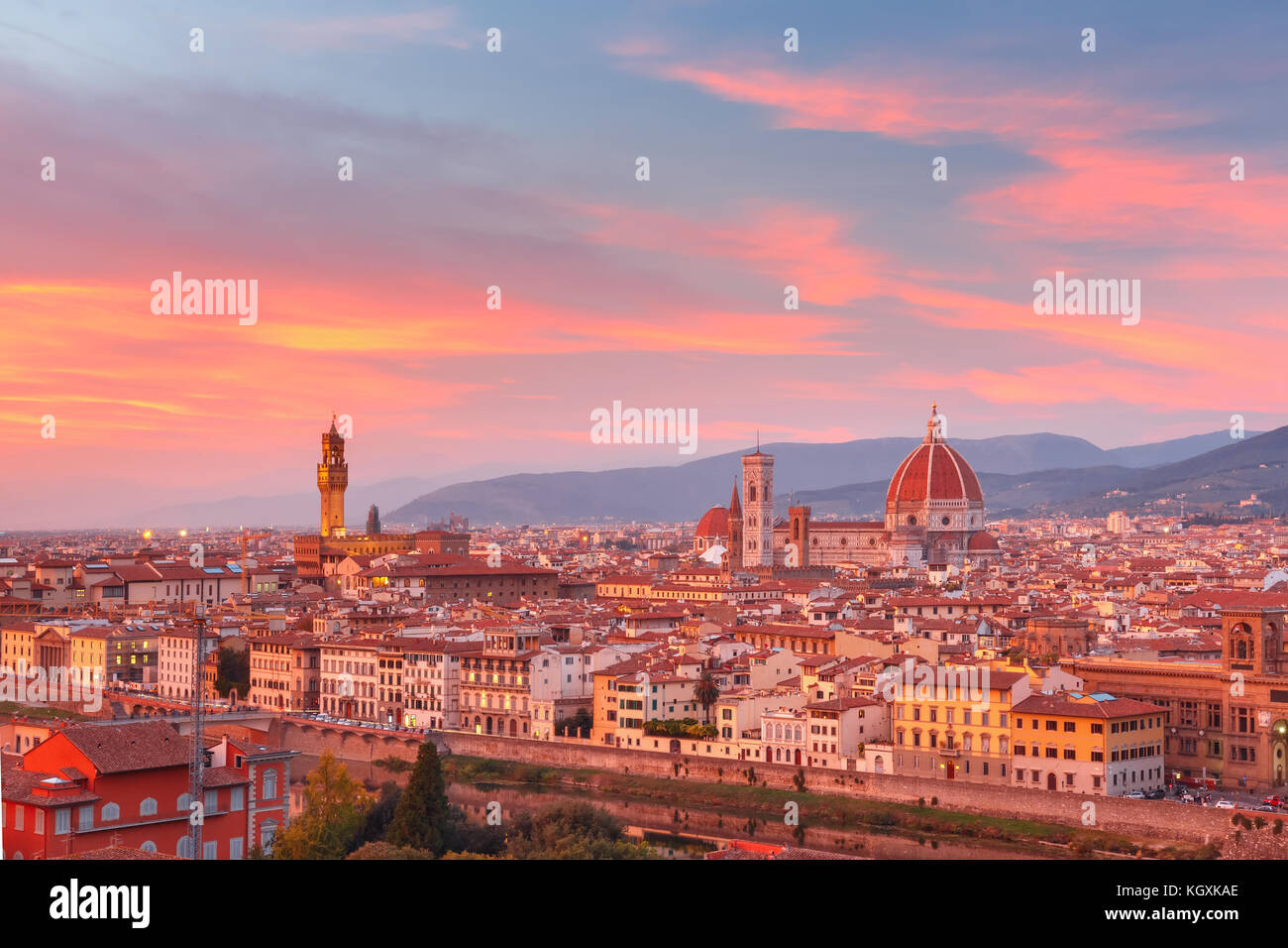 Famous view of Florence at gorgeous sunset, Italy Stock Photo - Alamy