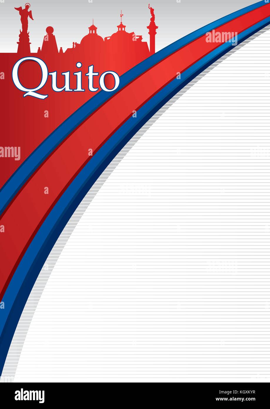 Design of the city of QUITO with blue and red flag and skyline city in ...