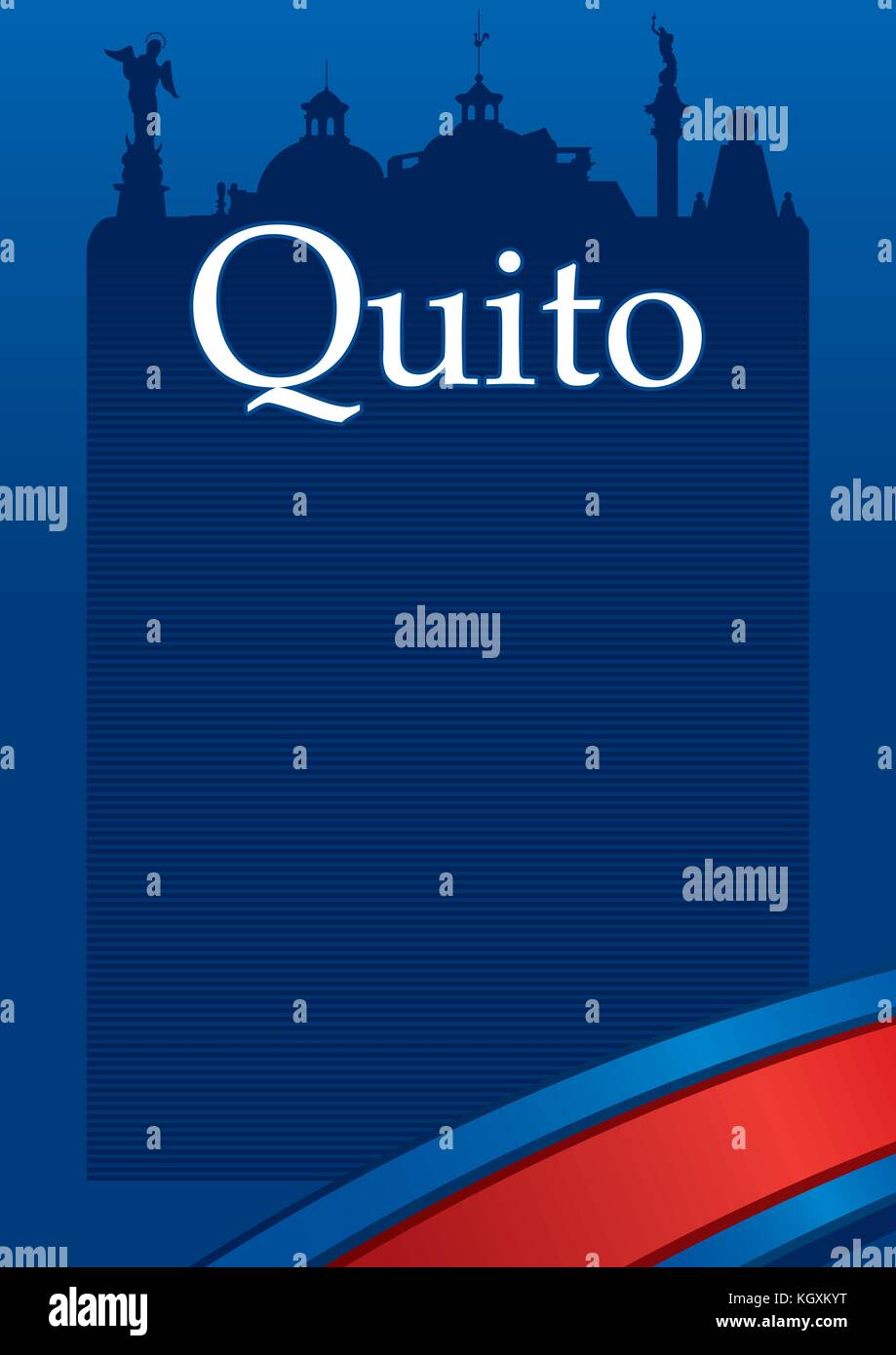 Design of the city of QUITO with blue and red flag and skyline city in ...
