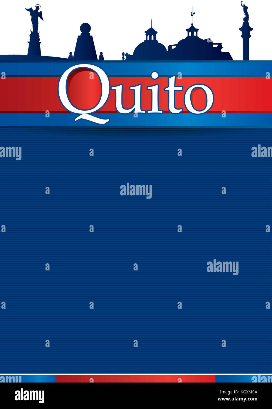 Design of the city of QUITO with blue and red flag and skyline city in ...