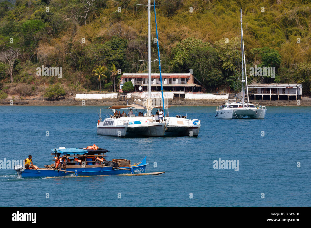 NOSY BE ,MADAGASCAR - NOVEMBER 3.2016 Malagasy small freighter ship ...