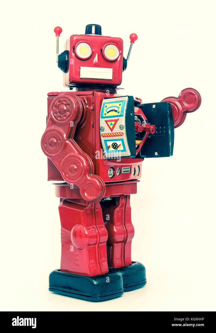 A large metalic robot toy standing Stock Photo - Alamy