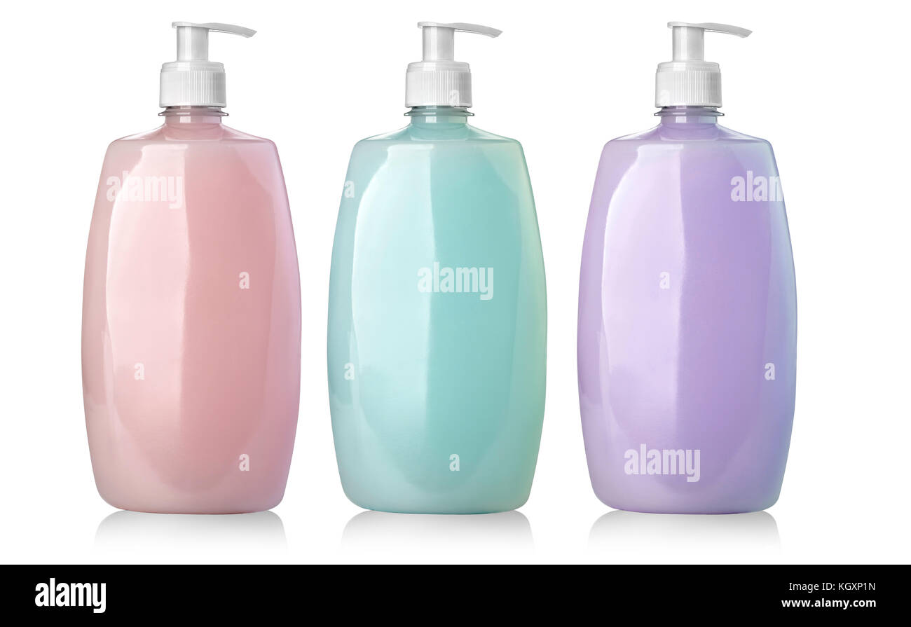 Three bottles of liquid soap isolated on white Stock Photo - Alamy