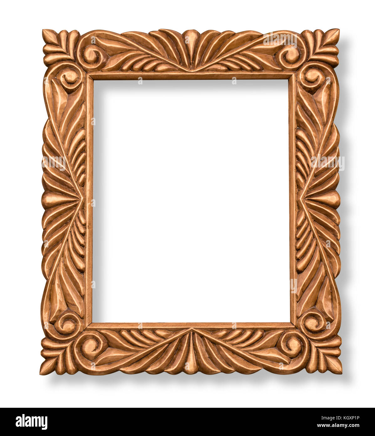 wooden picture frame carved by hand on white background with clipping ...