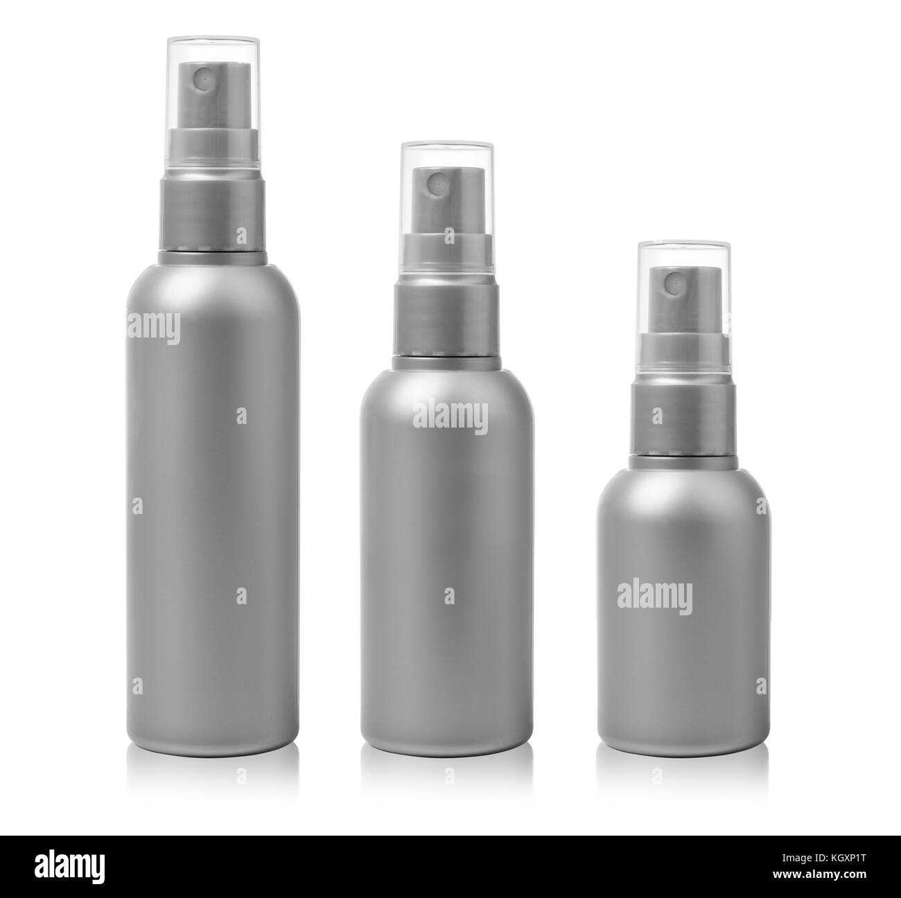 Gray cosmetic spray bottles set isolated on white background Stock ...