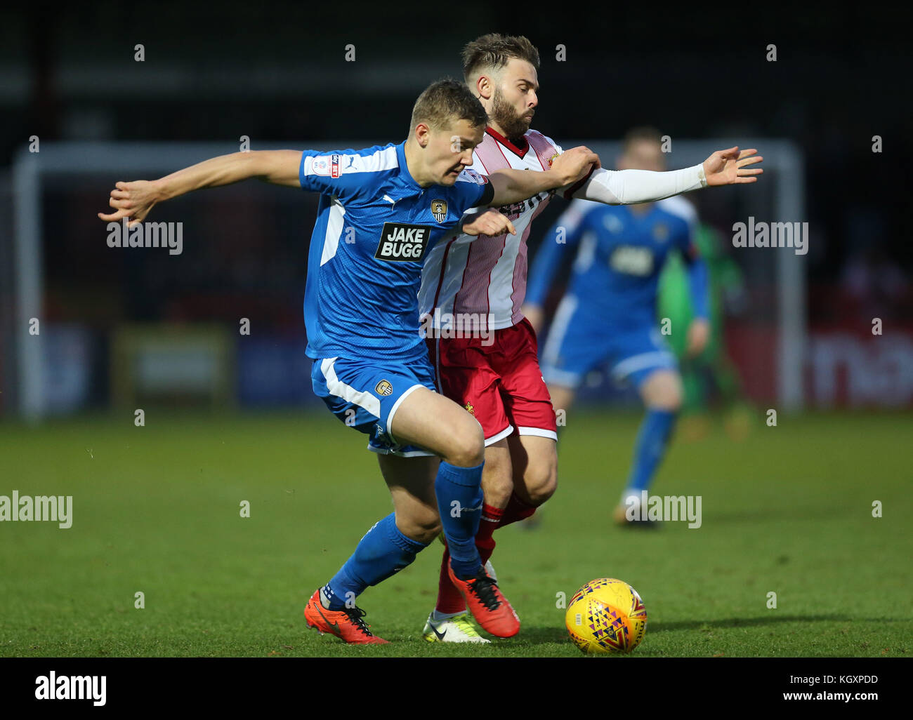 Stevenage's Matt Godden (right) and Notts County's Ryan Yates battle ...