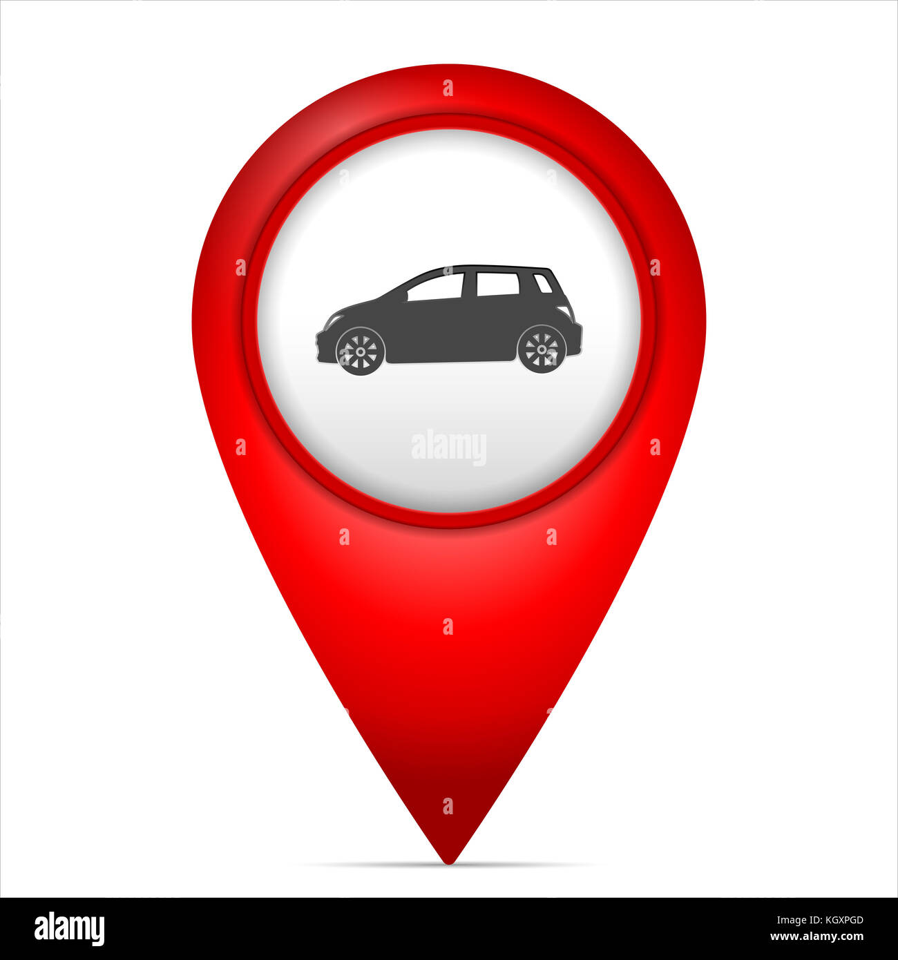 Map marker with car symbol on a white background Stock Photo - Alamy
