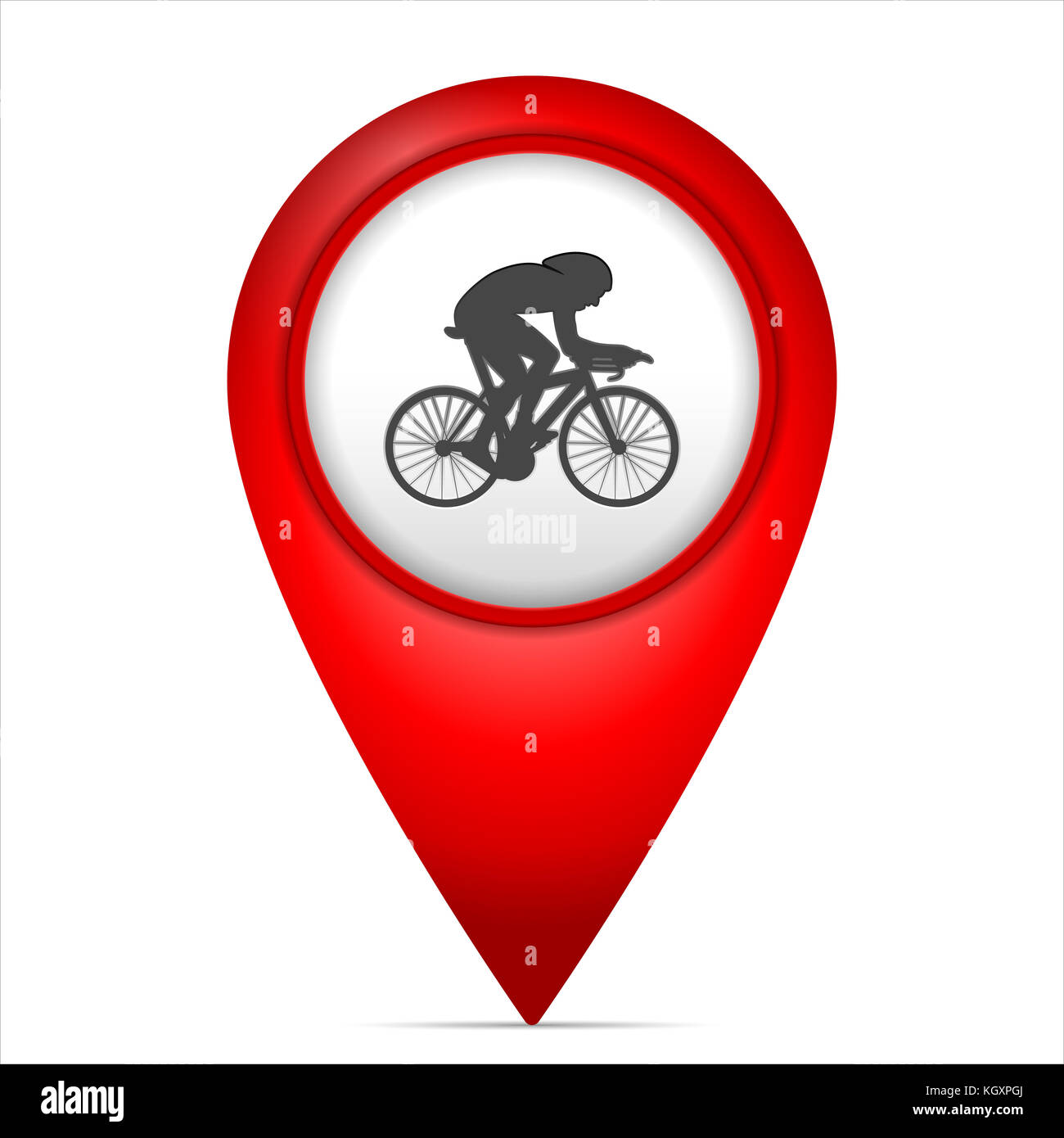 Map marker with cycling symbol on a white background Stock Photo - Alamy