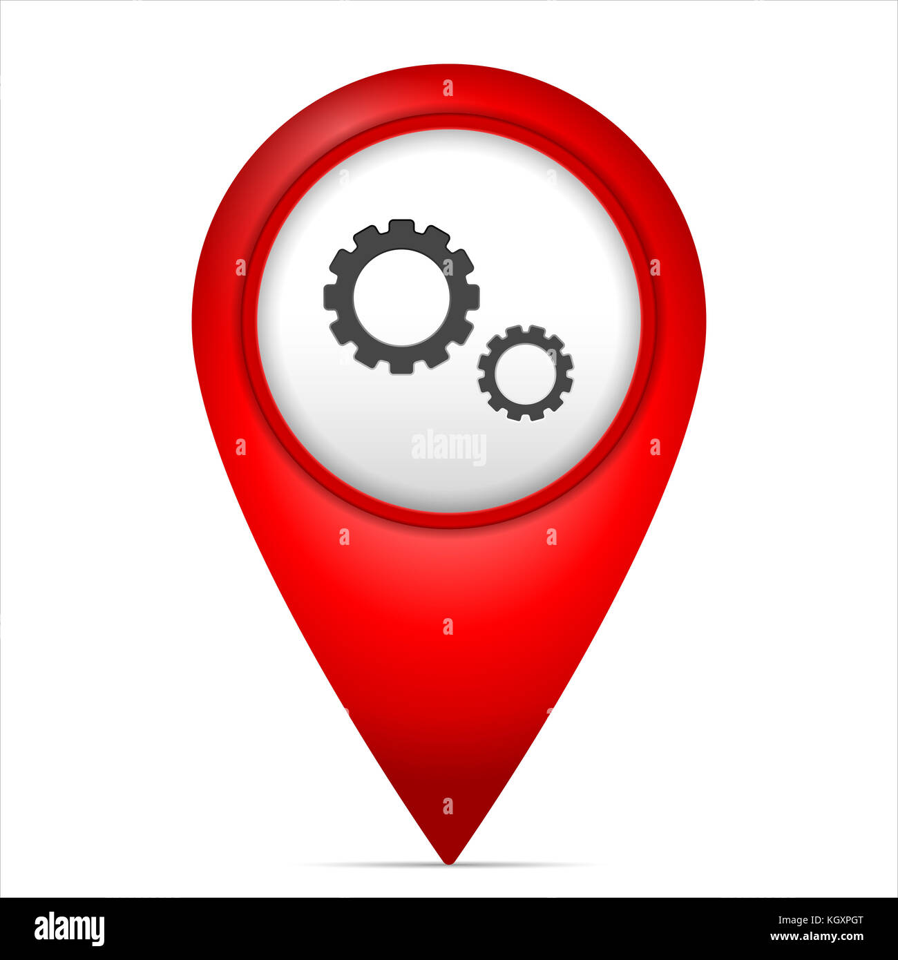 Map marker with gear symbol on a white background Stock Photo - Alamy