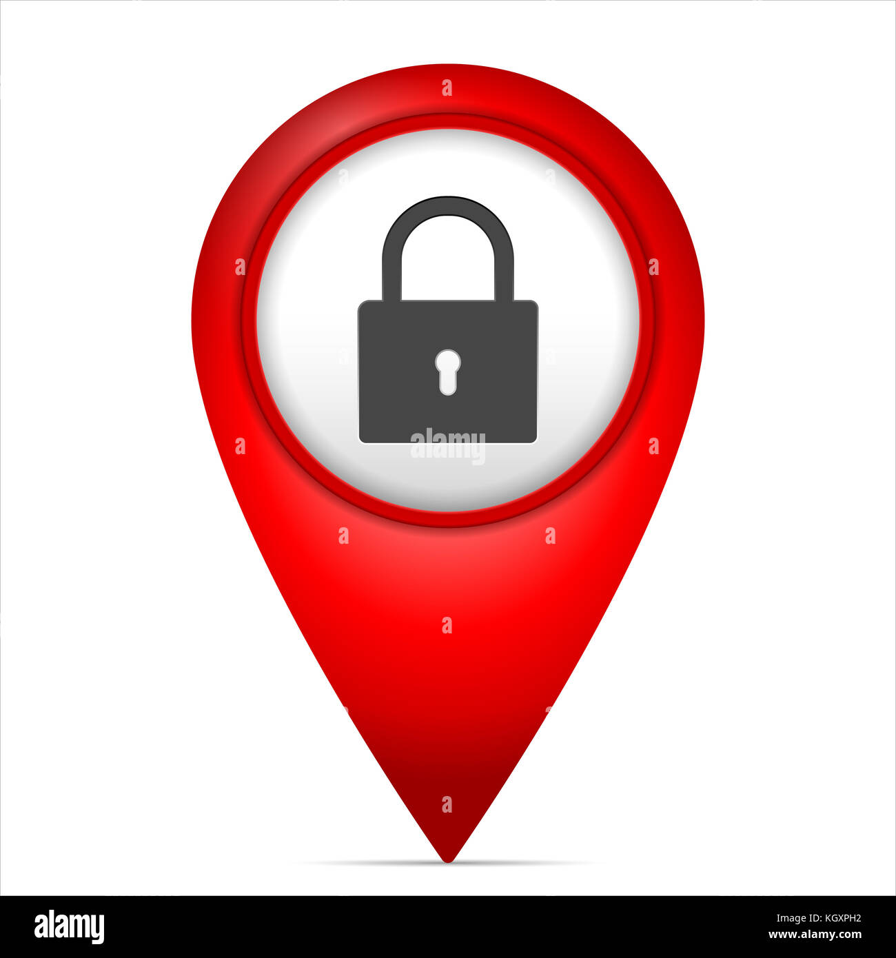 Map marker with padlock symbol on a white background Stock Photo - Alamy