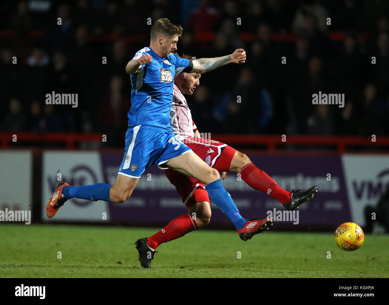 Stevenage's Luke Wilkinson (right) and Notts County's Jon Stead battle ...