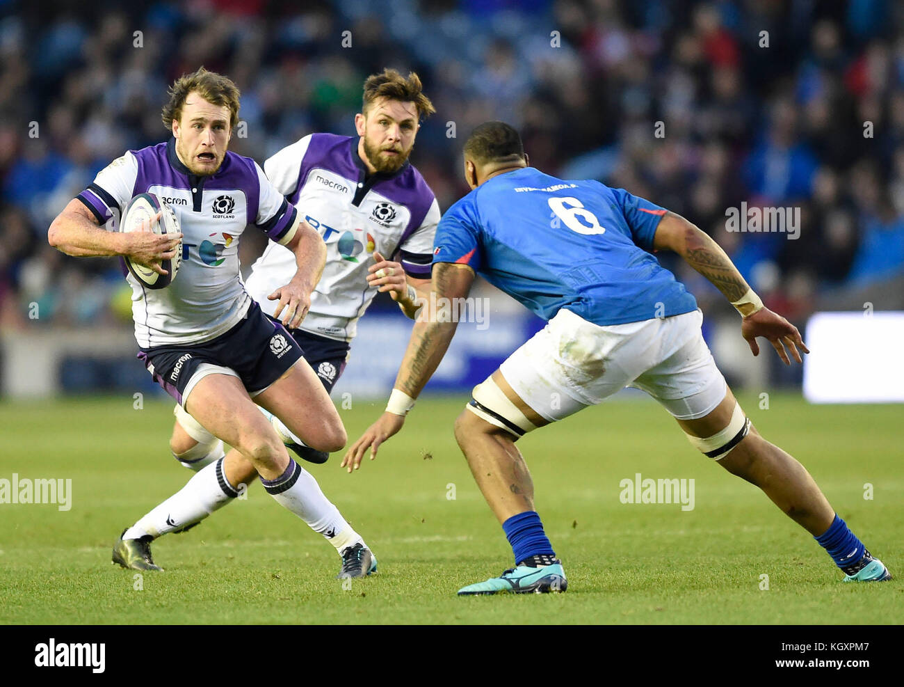 Scotland's Stuart Hogg side steps Samoa's Piula Faasalele during the ...