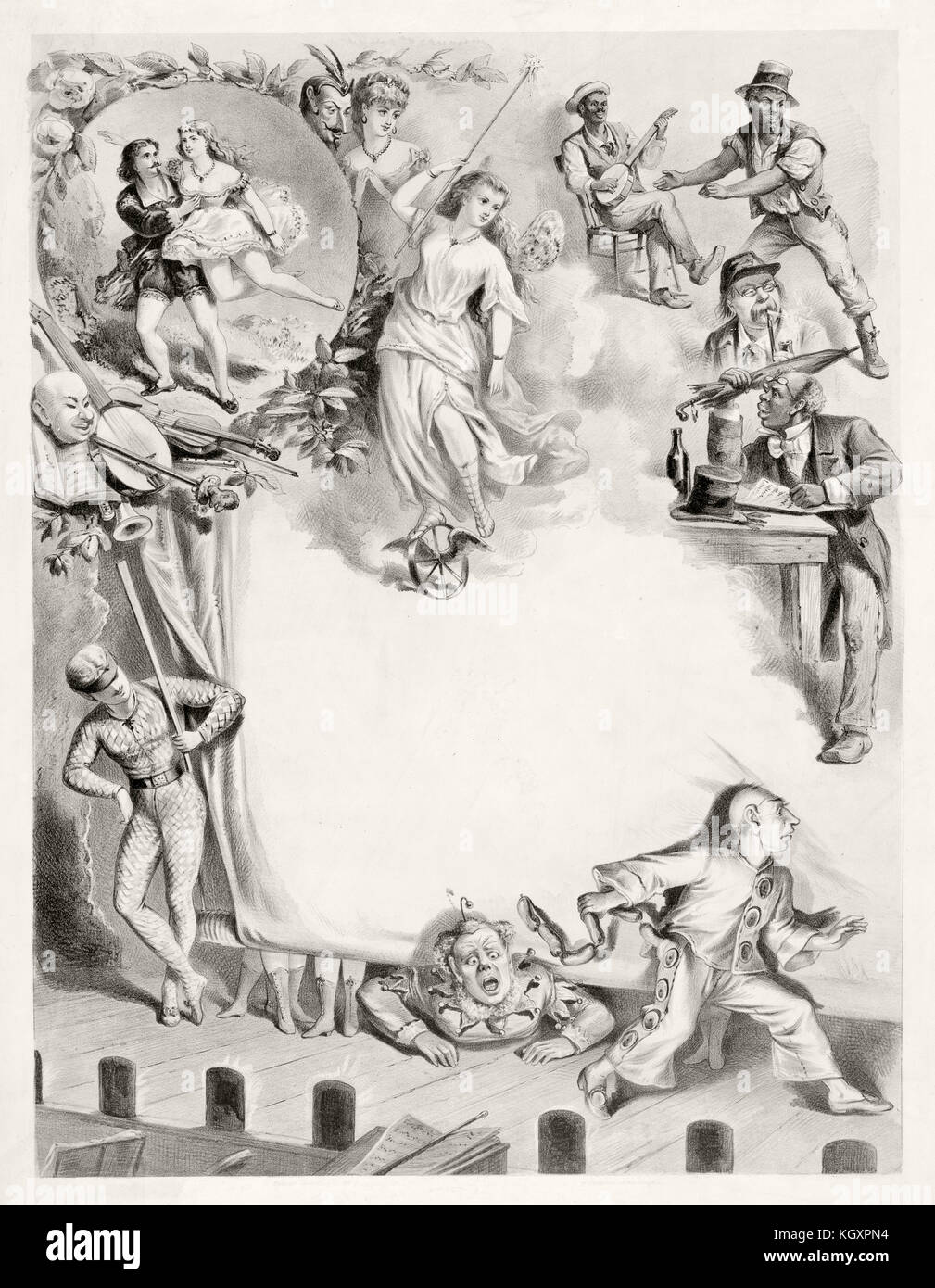 Antique humorous page vignette with theatrical characters. By Baker ...