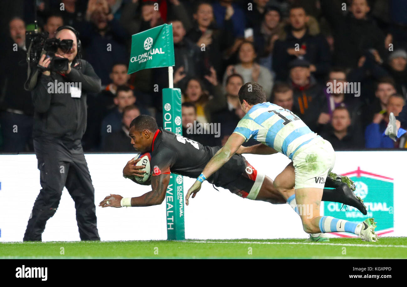 England's Semesa Rokoduguni scores his sides second try during the ...