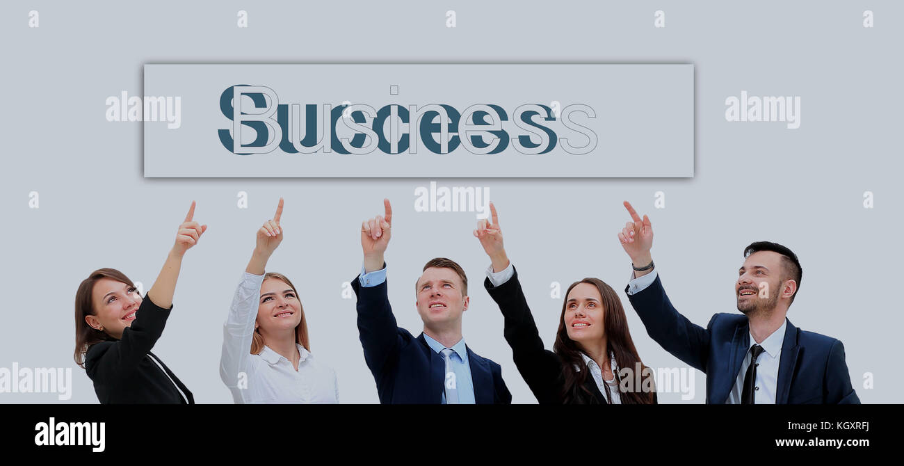 business people show something. isolated on white background Stock ...