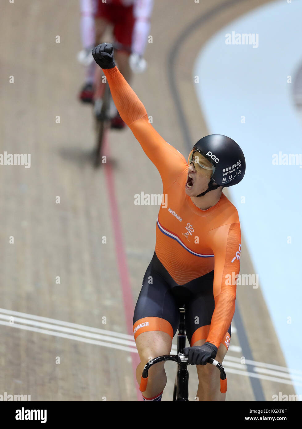 Netherlands Harrie Lavreysen celebrates winning the Men's Sprint final ...