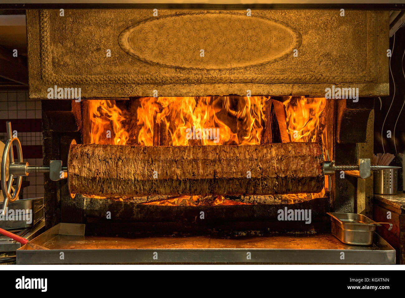 kebab. meat cooked on a wood fire Stock Photo - Alamy