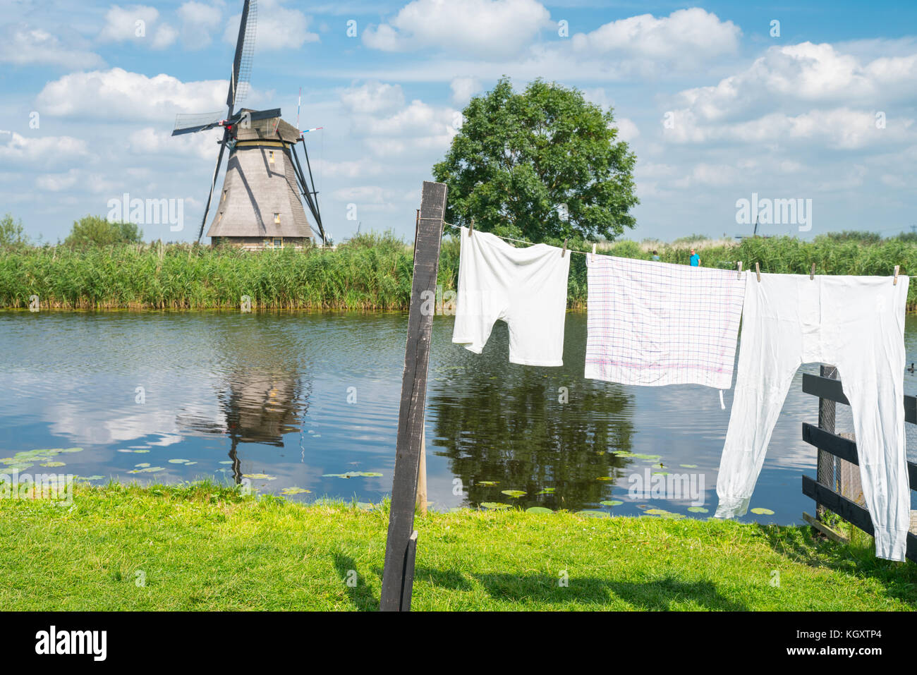 Old-fashioned clothes haning out to dry on clothesline with background ...