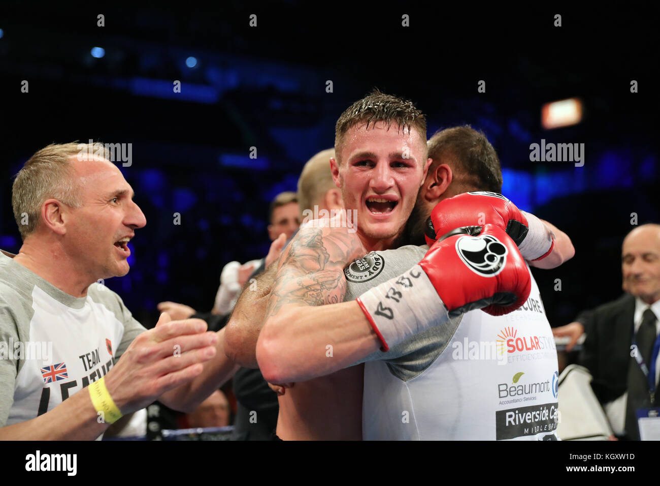 Josh Leather celebrates beating Glenn Foot after their IBF European ...