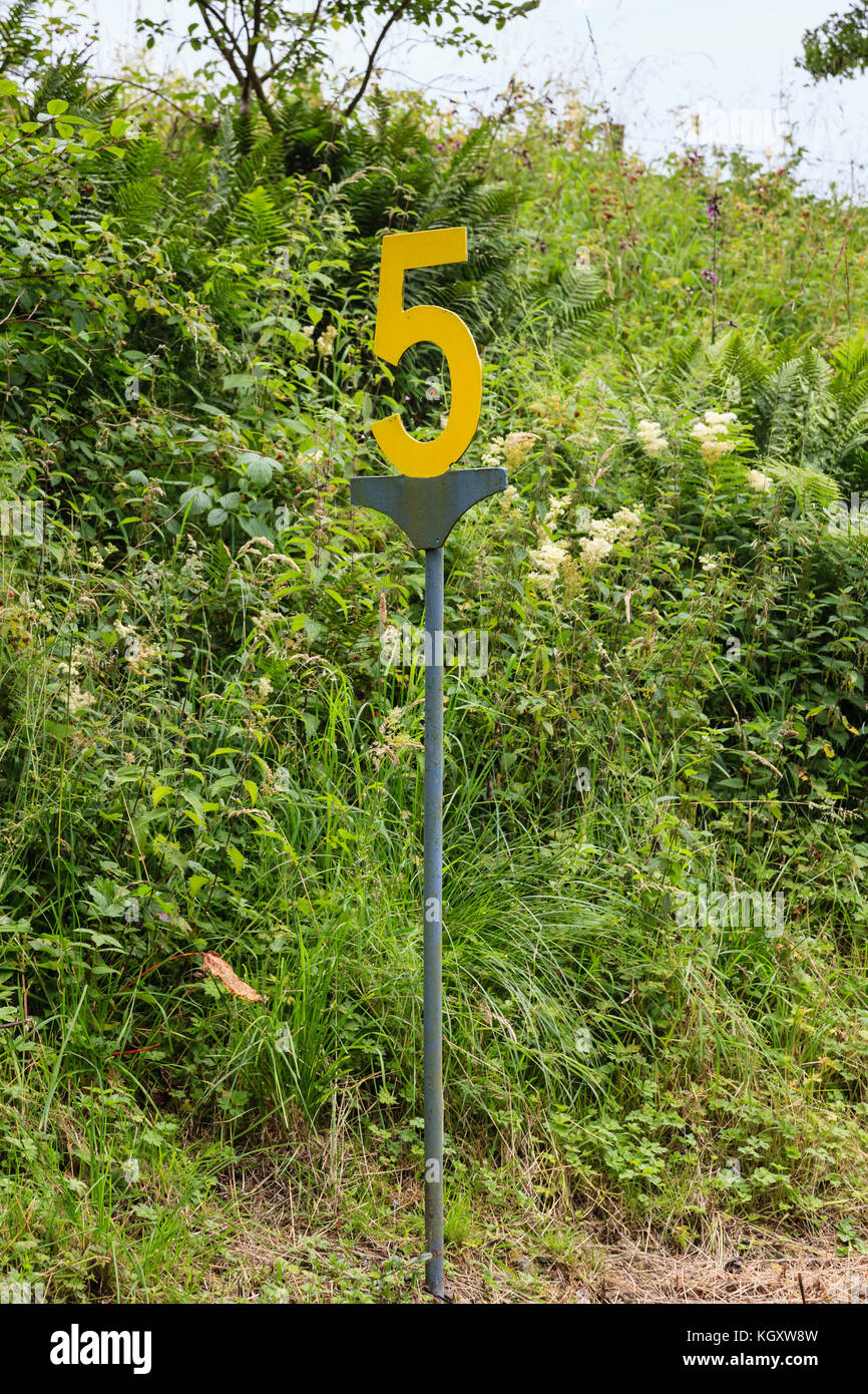 5 Miles Per Hour Sign. A 5 miles per hour sign on a preserved railway ...